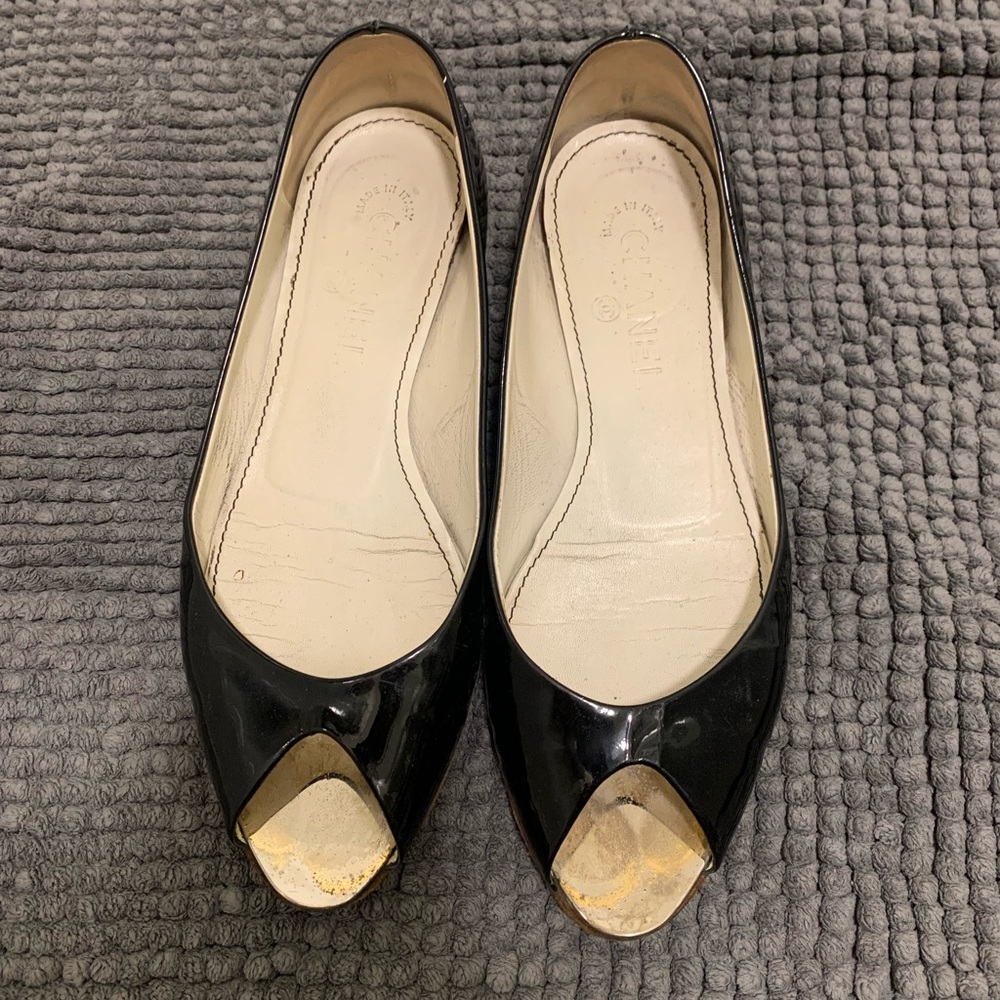Chanel Patent Leather Peep Toe Ballet Flat - Gem